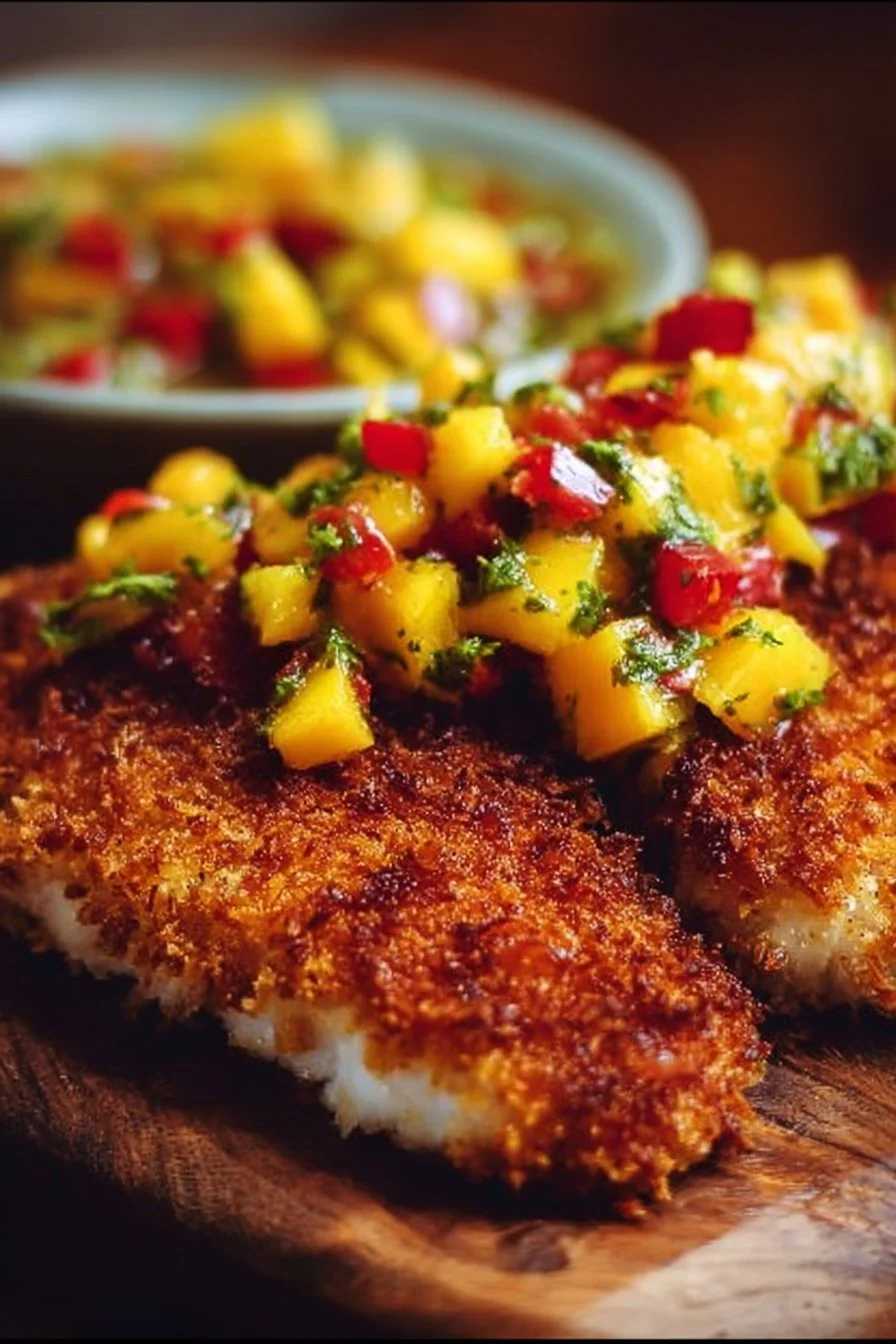 Rich Coconut Crusted Fish with Mango Salsa for Summer Nights